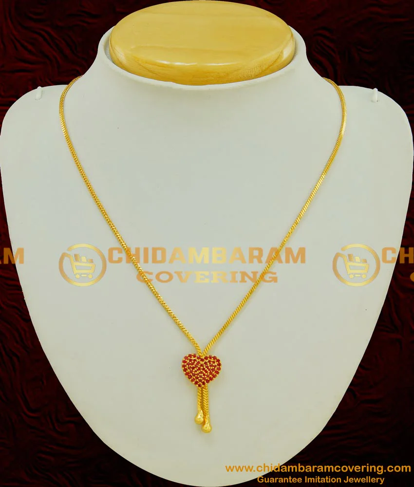 Buy Beautiful Ruby Stone Gold Heart Dollar Design with Thin Short Chain ...