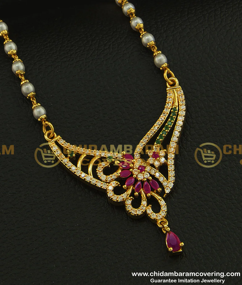 Buy New Pattern White Pearl Chain with Beautiful Ad Stone Dollar Design ...