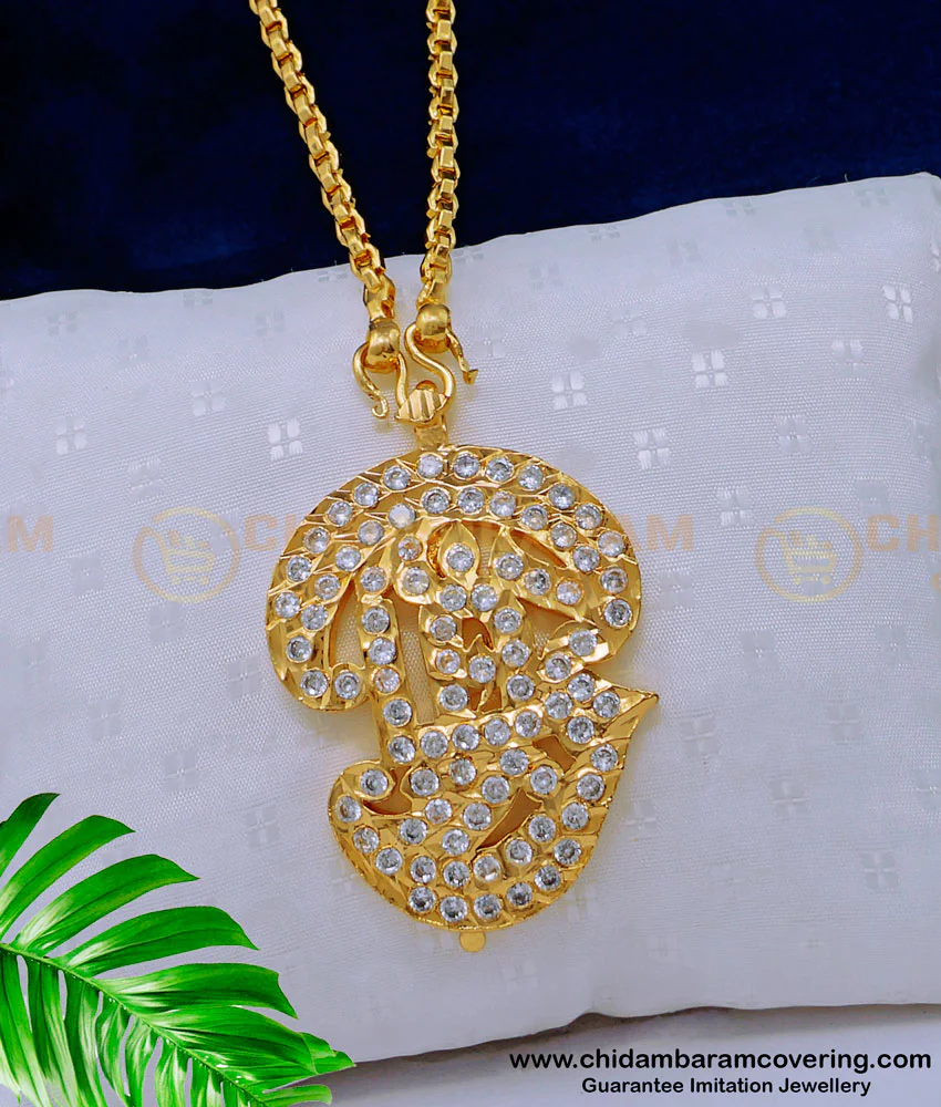 Buy Impon Jewellery Full White Stone Tamil Om Locket Gold Model Dollar ...