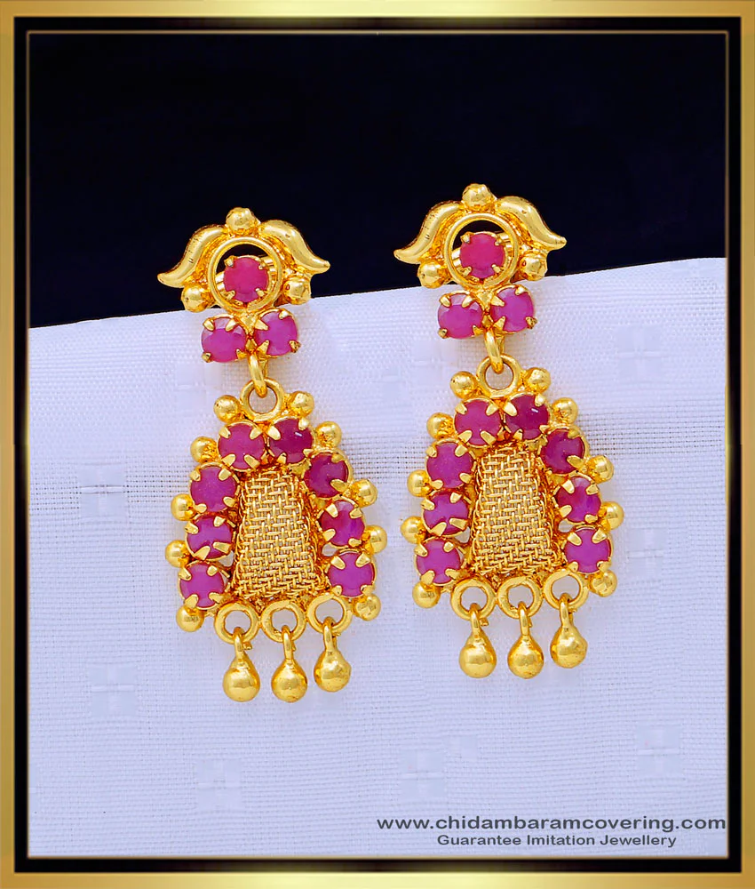 Buy Gold Plated High Quality Ruby Stone Danglers Earrings for Girls