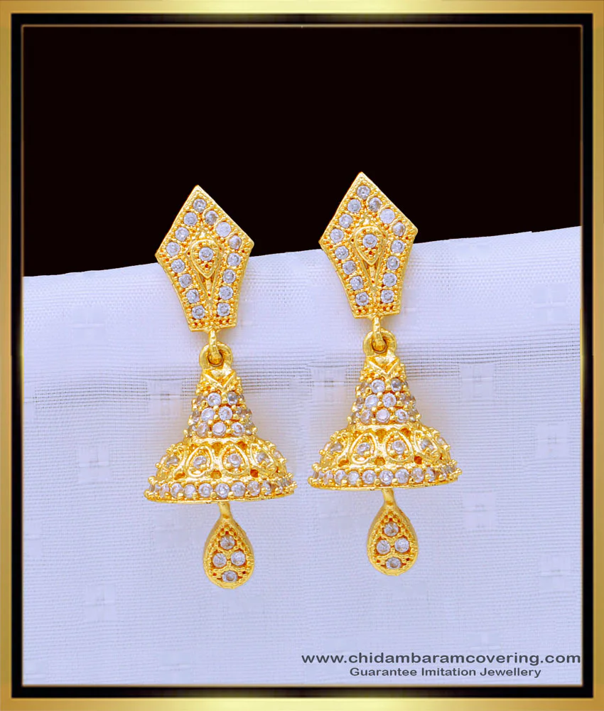 Buy One Gram Gold Jhumkas Design Full White Stone Jimiki Kammal Online