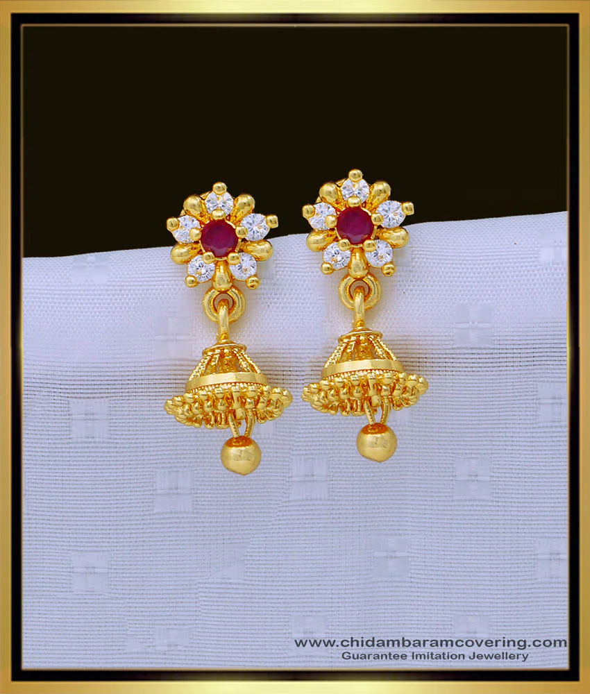 Buy Traditional South Indian White and Ruby Ad Stone Small Jimiki ...