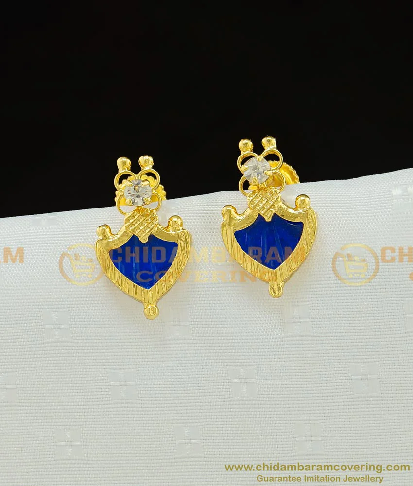 Buy Traditional Kerala White Stone Blue Single Palakka Studs Earring ...
