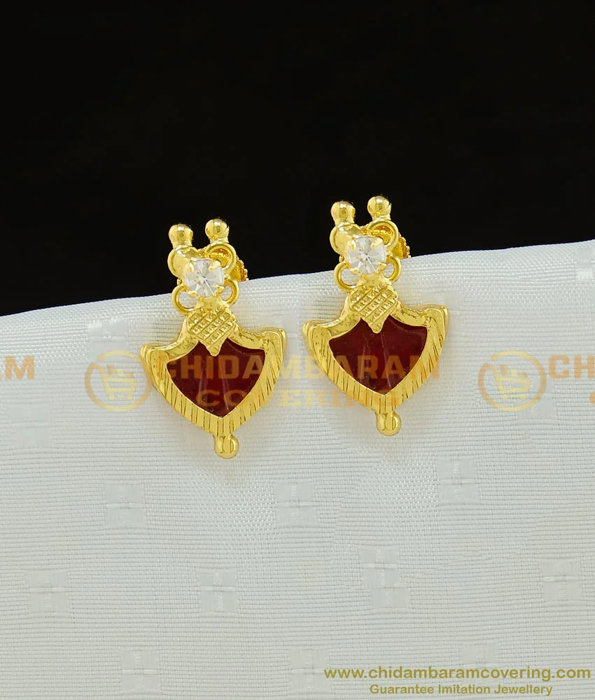 Buy Kerala Jewellery White Stone Red Palakka Studs Earring 1 Gram Gold ...