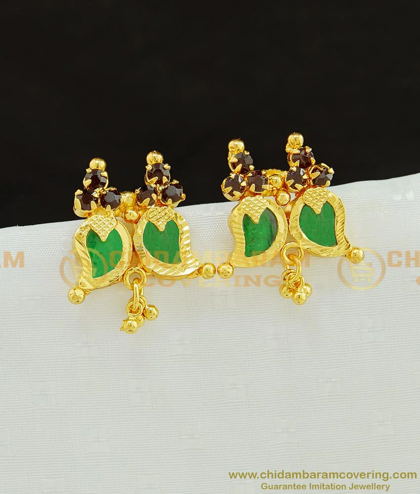 Buy Kerala Ruby Stone Palaka Earring Gold Plated Green Mango Stud Buy ...