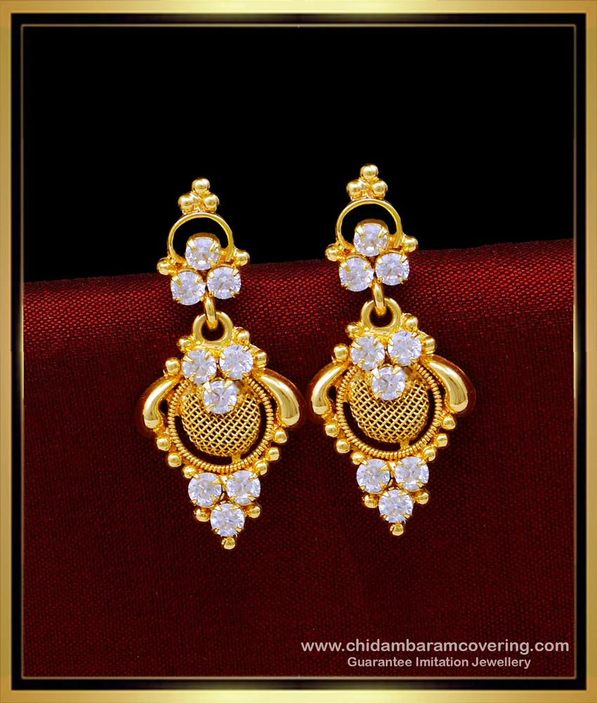 Buy Latest Daily Use White Stone Earrings Gold Design for Women