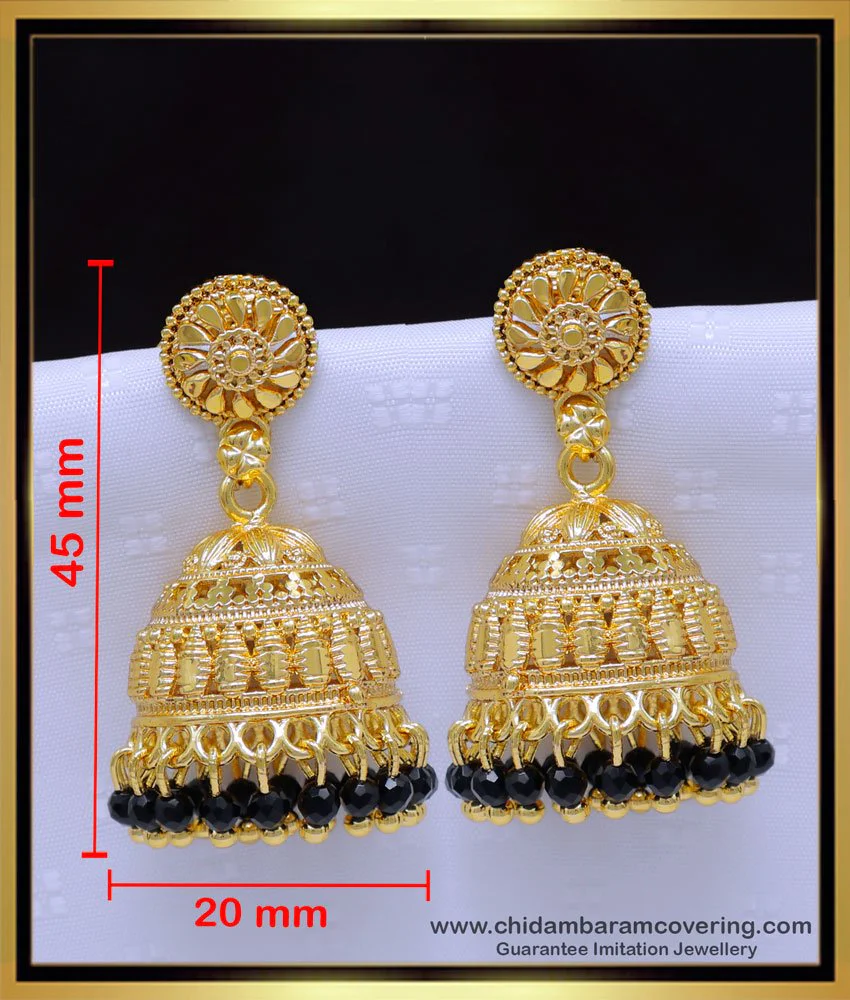 Buy Traditional Jimikki Kammal Black Crystal Jhumka Earrings
