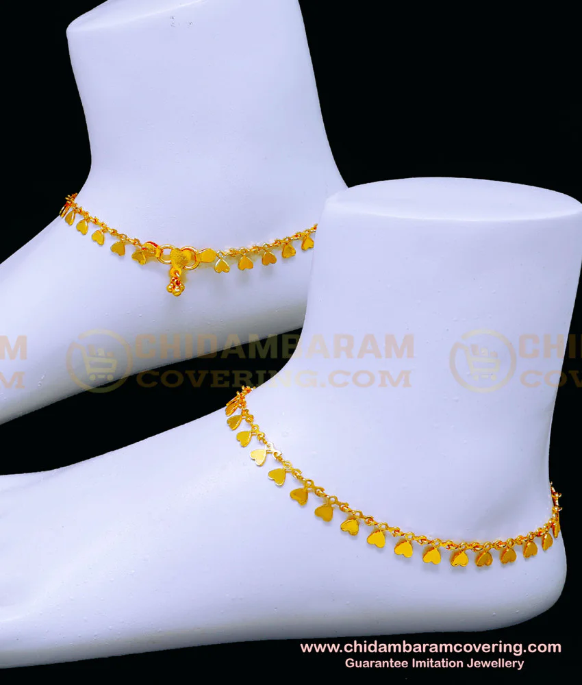 Buy Latest Light Weight Heart Model Anklet Designs Gold