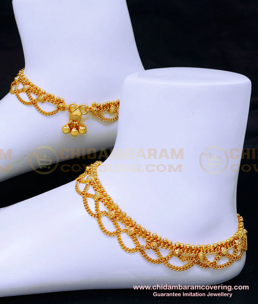 Buy Traditional Hanging Chain Gold Anklet Designs Online