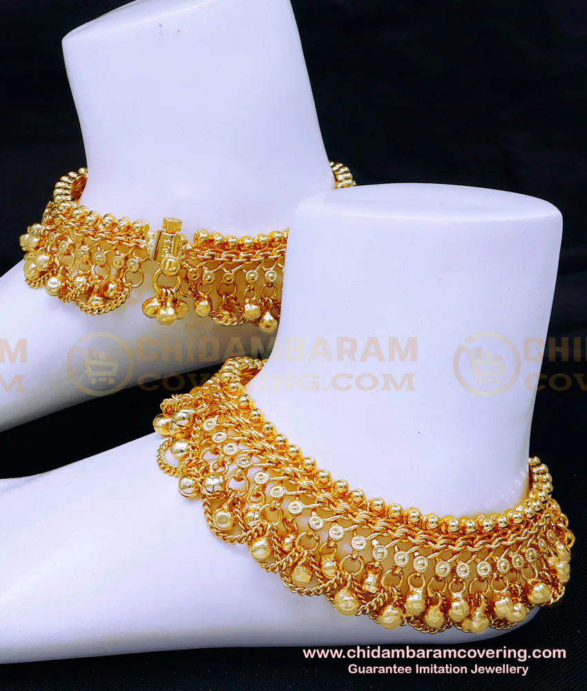 Buy Wedding Full Beads Heavy Bridal Anklets Gold Plated Jewelry