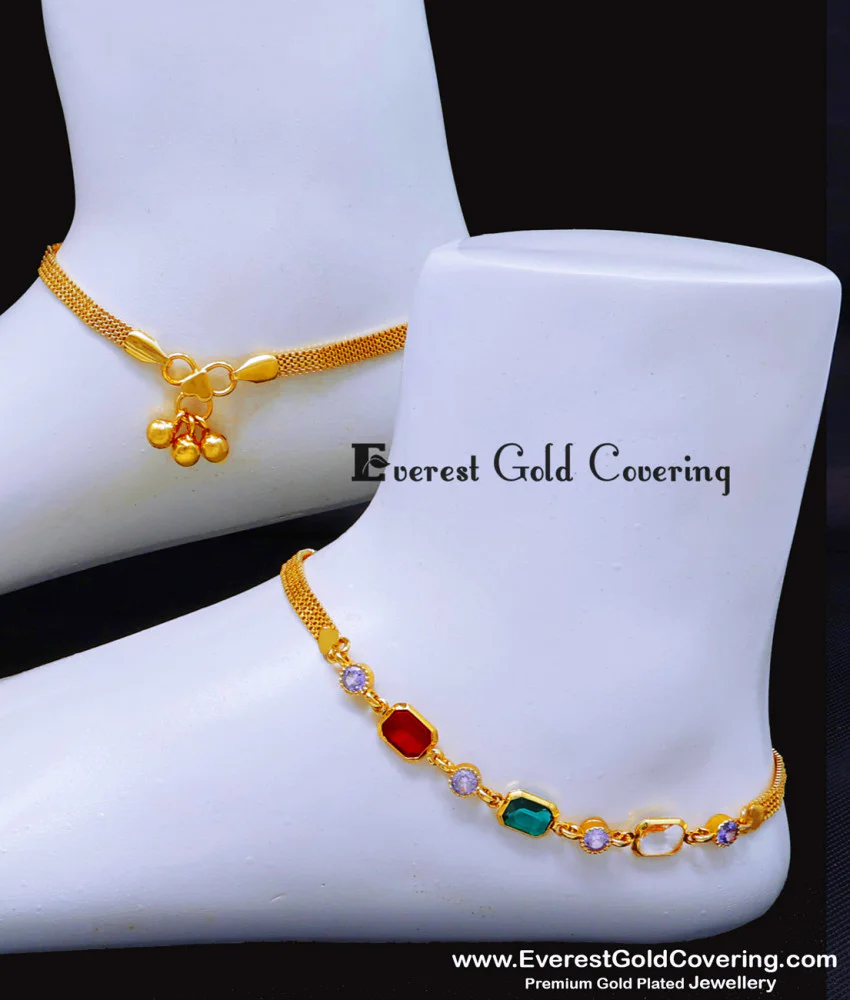 Buy New Model Gold Plated Stone Anklet Designs for Girls