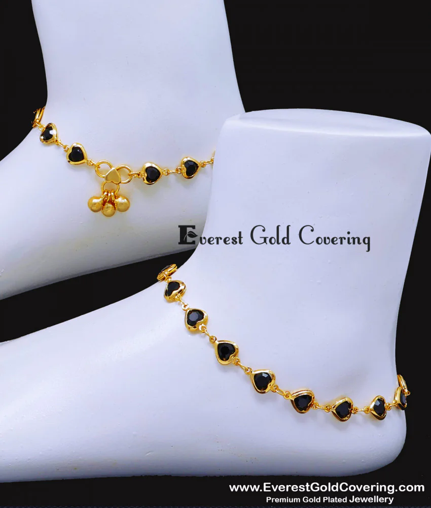 Buy Trendy Black Stone Heart Design Anklet for Girls
