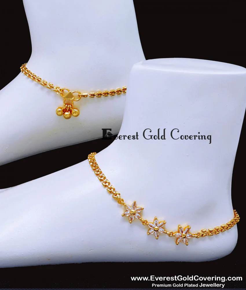 Buy Gold Plated Modern White Stone Flower Design Anklet