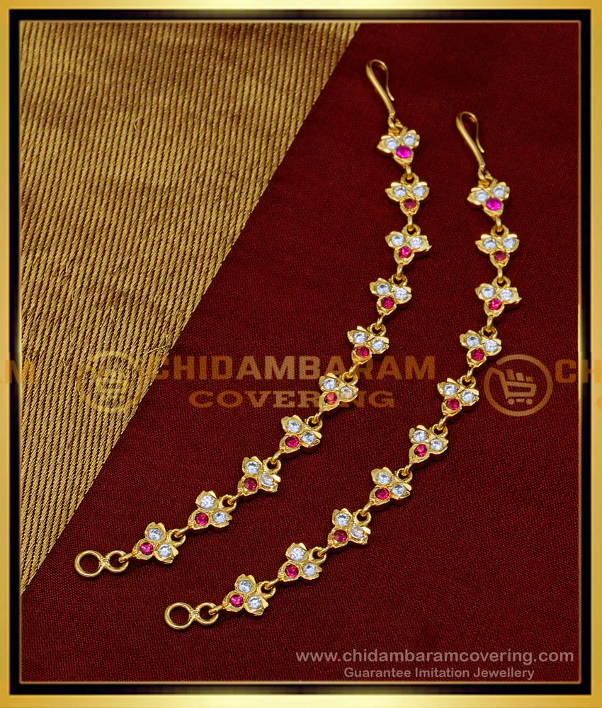 Buy Traditional Impon Gold Ear Chain Designs with Stone