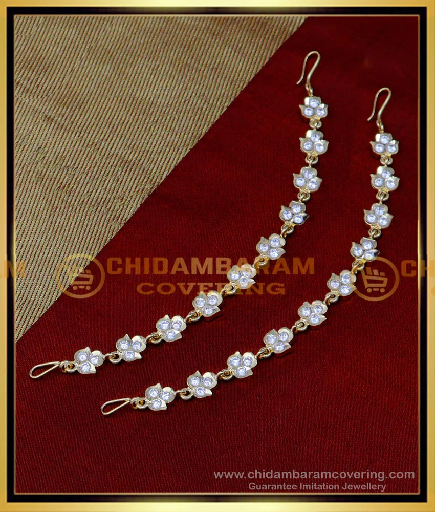 Buy Traditional Gold White Stone Ear Chain Designs for Ladies