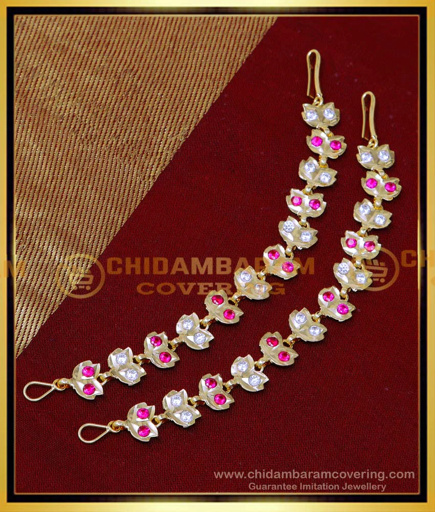 Buy Bridal Wear Impon Stone Gold Ear Side Chains Designs
