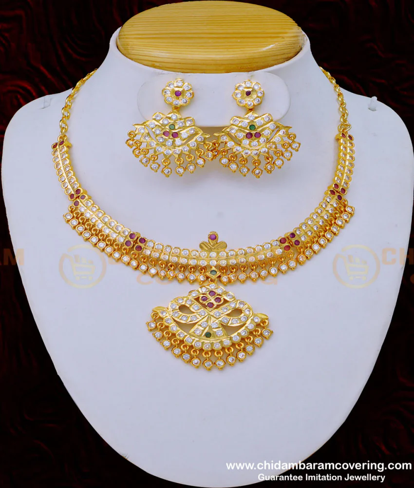 Buy Traditional Gold Design Impon Stone Attigai with Earring Set for ...