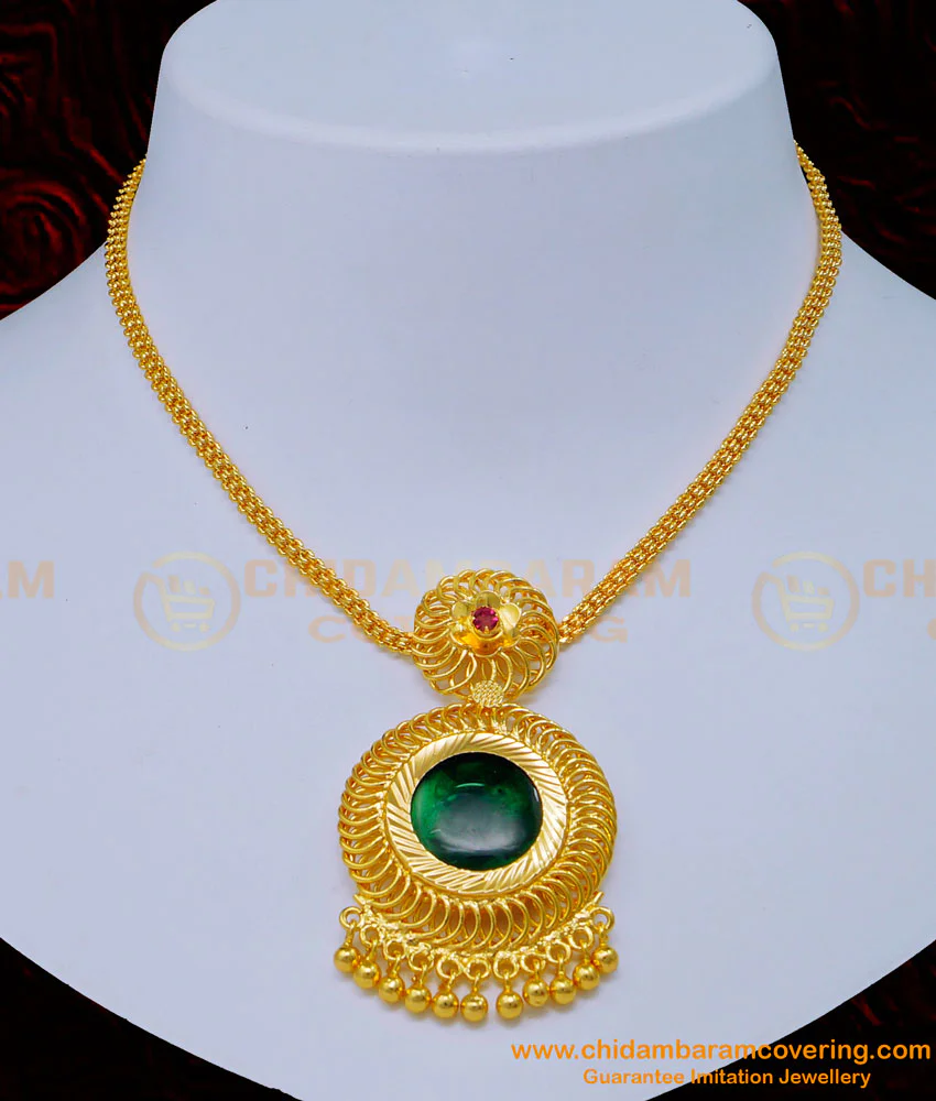 Buy Kerala Traditional Jewellery Pink Stone Simple Green Palakka Locket ...