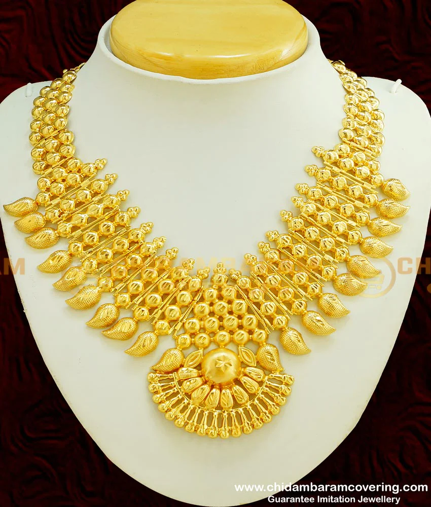 Buy Traditional Gold Inspired Kerala Bridal Jewellery Broad Necklace ...