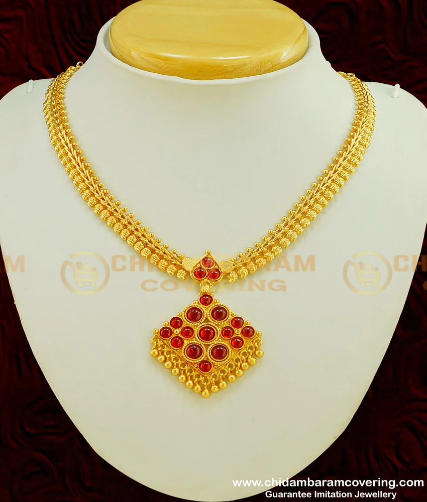 Buy Latest Collection Impon Gold Finish Mango Design Ruby Stone Attigai ...