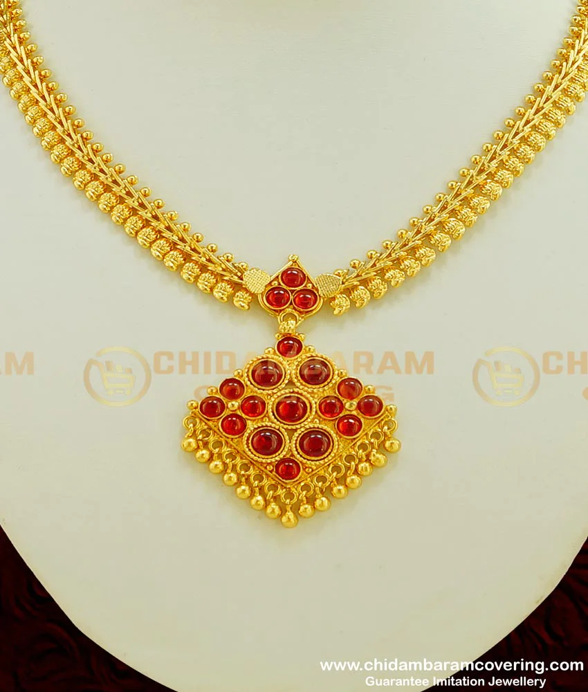 Buy Latest Collection Impon Gold Finish Mango Design Ruby Stone Attigai ...