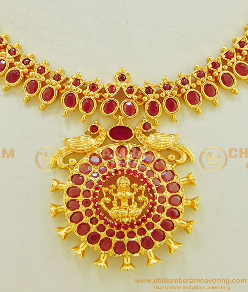 Buy Real Ruby Necklace Design Full Ruby Stone Lakshmi with Peacock ...