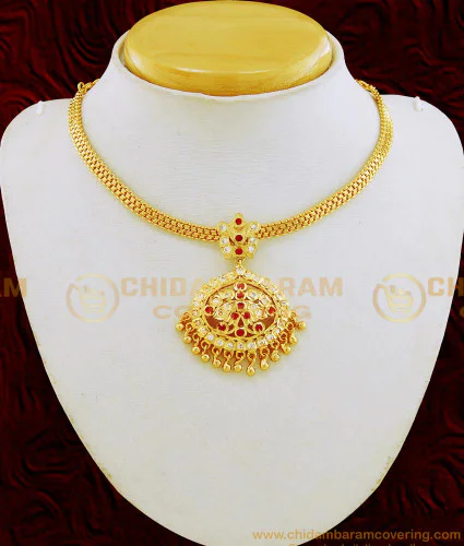 Buy South Indian Impon Attigai Design White and Ruby Stone One Gram ...