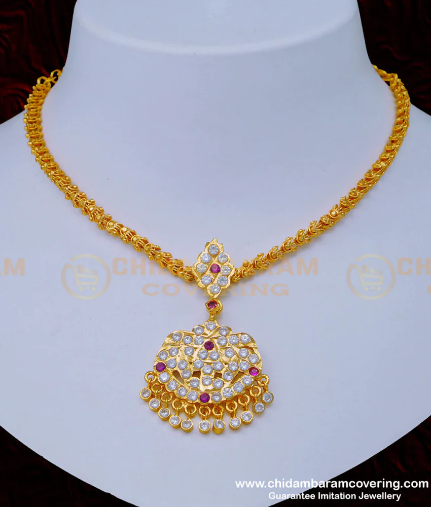 Buy Impon Gold Finish Stone Peacock Dollar with Chain Design Attigai ...