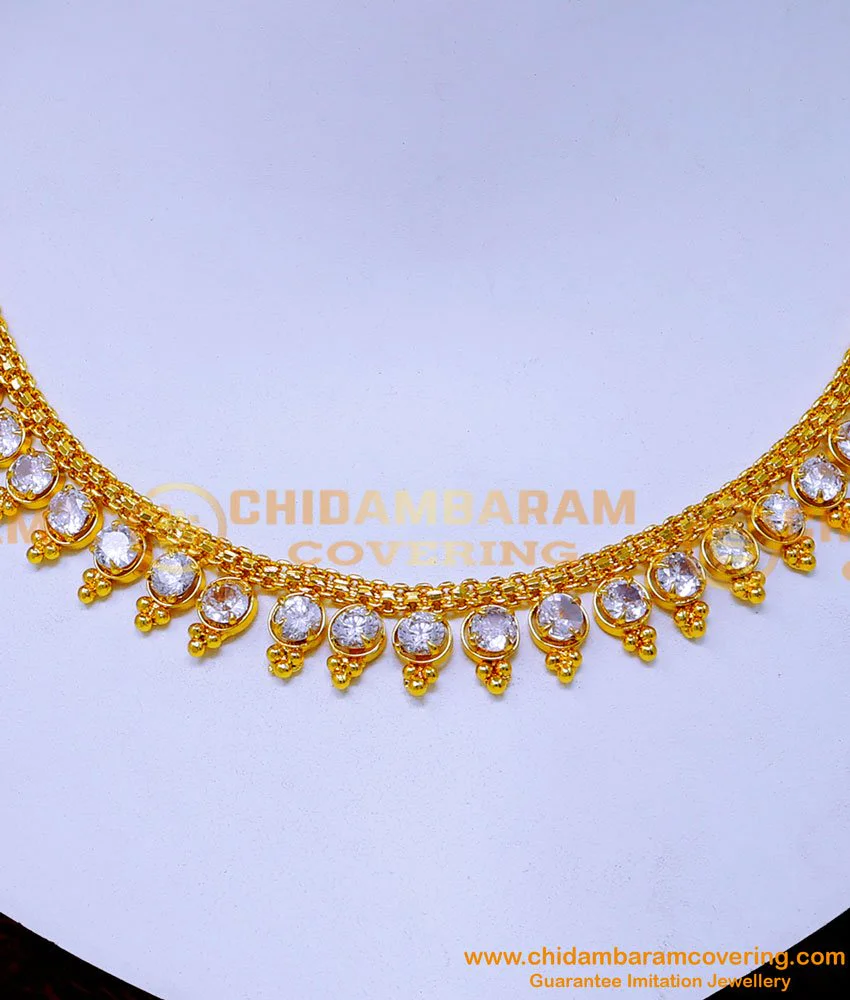 Buy Gorgeous Party Wear White Stone Gold Necklace Designs