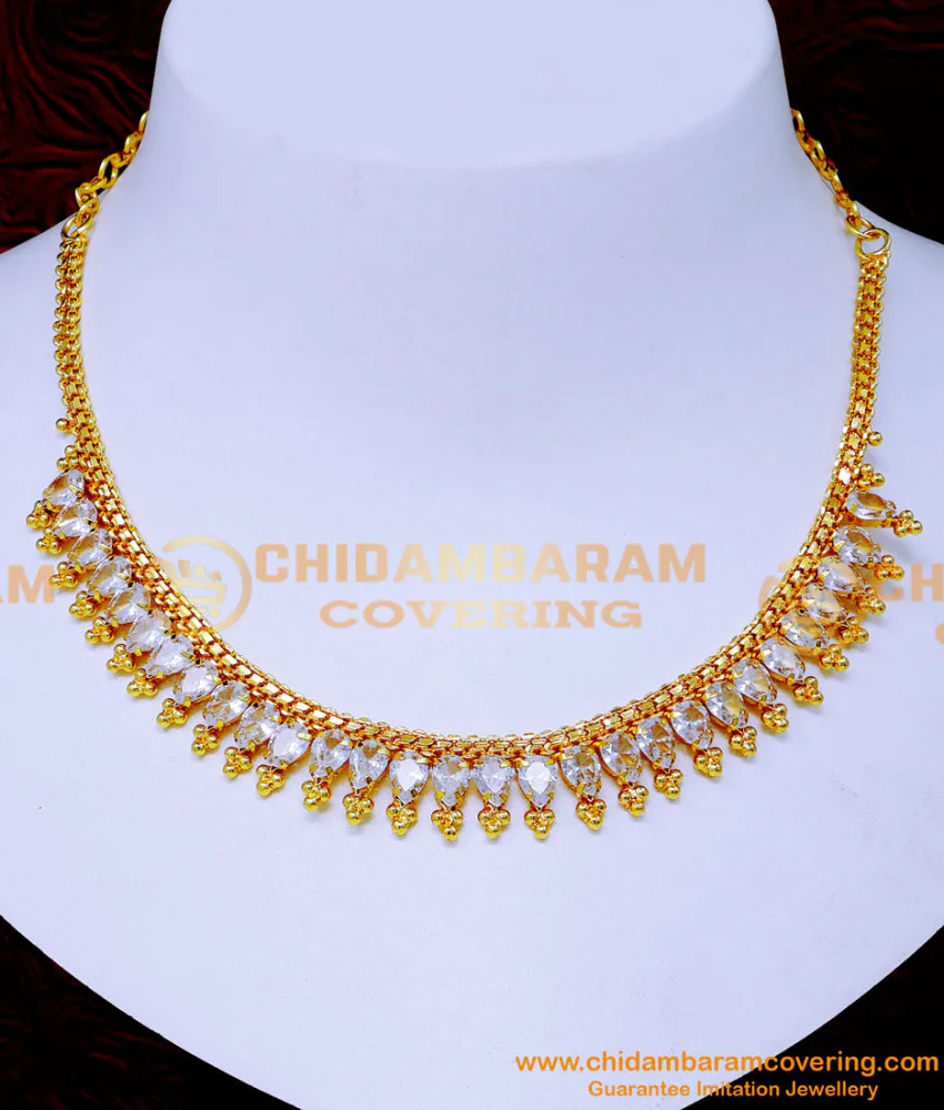 Buy Elegant Gold Plated White Stone Necklace for Wedding