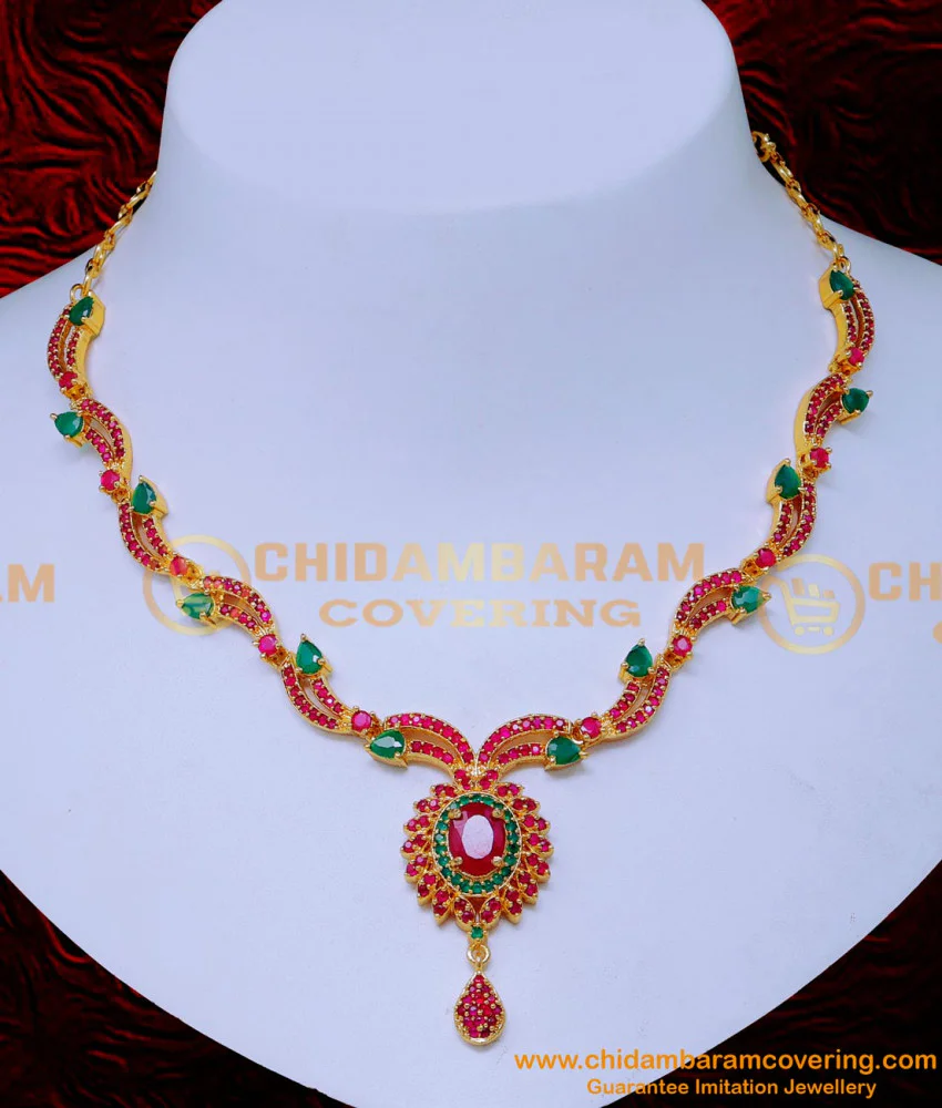 Buy Elegant Ruby Emerald Necklace Gold Design for Women