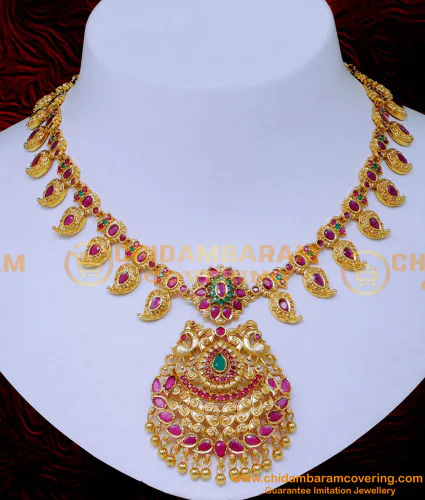 Buy Traditional Ruby Emerald Wedding Gold Necklace Design