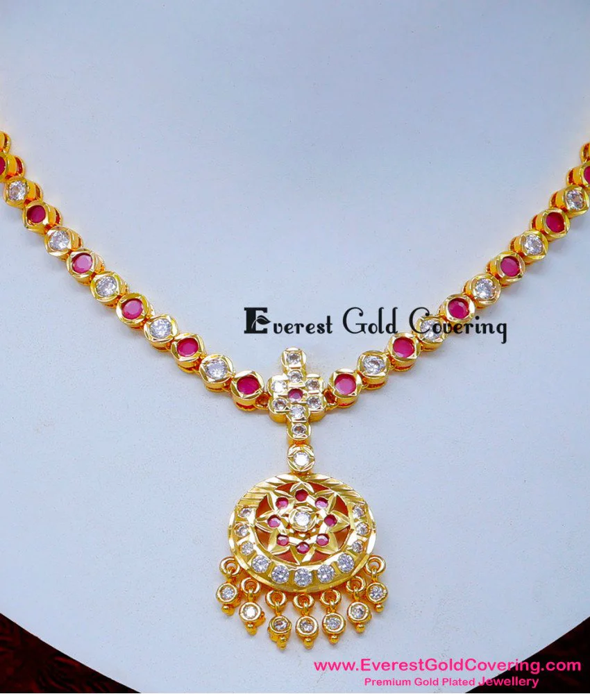 Buy Latest Impon White and Ruby Gold Necklace Designs
