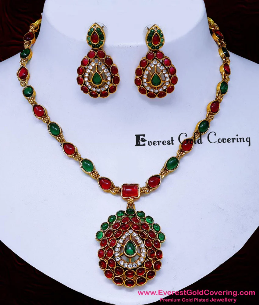 Buy Attigai Ruby Emerald Kemp Stone Antique Necklace