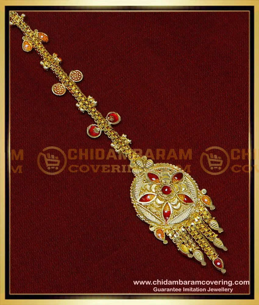 Buy Enamel Flower Forming Gold Plated Maang Tikka Online